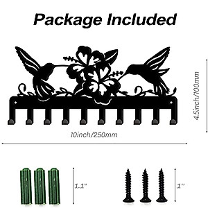SUPERDANT Hummingbird Key Holder Flower Decoratice Key Hook 10 Hooks Wall Mounted Key Rack Hanger Organizer Black Iron Home Decor for Bag Clothes Key Towel Hanging Wall Decoration
