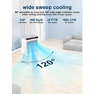 Landeagle Swamp Cooler, 1800CFM Evaporative Cooler with 5.3-Gal Water Tank, Cooling Fan with 3 Speeds, Remote Control, 12H Timer, Evaporative Air Cooler for Indoor Room Bedroom Use