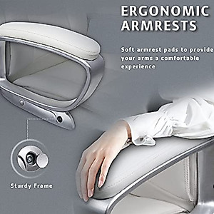 LEMBERI Office Desk Chair, Managerial Executive Chair, Big and Tall High Back Computer Chair, Ergonomic Adjustable Height PU Leather Chairs with Cushions Armrest for Long Time Seating (White)
