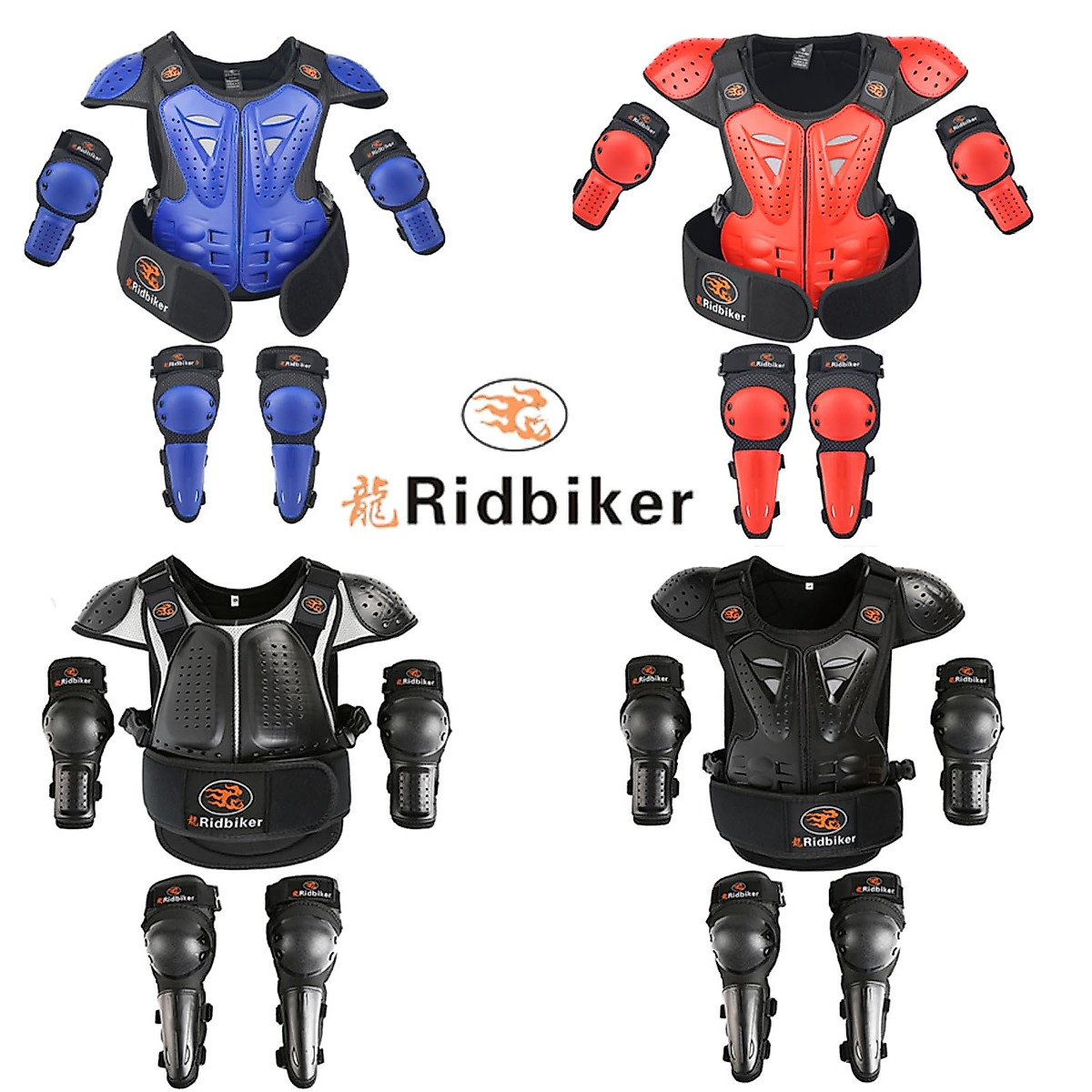 Kids Dirt Bike Gear Chest Protector Motocross Gear Motorcycle Armor Vest Elbow Guard Knee Shin Guard Pads Youth Motorcycle Protective Gear (Black, L:(Height:51.18"-57.08"))