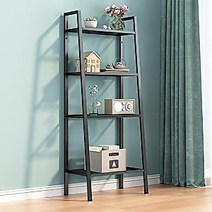 zakamaur Ladder Shelf 4 Layer Metal Storage Shelves Bookshelf Plant Stand for Kitchen Bath Room Living Room, Black…