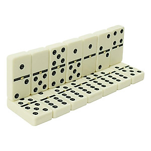 PUREPLAY Jumbo Classic Dominoes Double 6 Game Set，Ivory 28pcs Domino Set in Poatable PVC Case-Family Nights,Party Favors,Travel and Anytime Use,2-4 Players