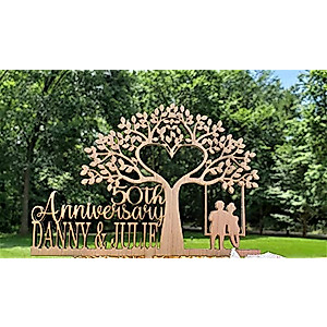 Anniversary Cake Topper- Personalized Rustic 50th cake topper, golden anniversary, 40th, 60th, 10th, 15th, 25th, Gold anniversary topper