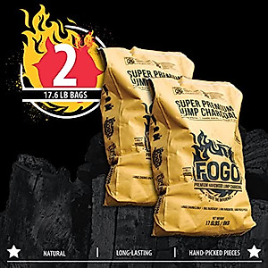 FOGO Super Premium Hardwood Lump Charcoal, Natural, Large Sized Lump Charcoal for Grilling and Smoking, Restaurant Quality, 17.6 Pound Bag, 2-Pack