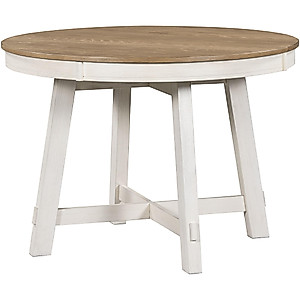 LCH, Farmhouse Round Extendable Dining 16" Leaf Kitchen Table (Oak Natural Wood and Antique White)