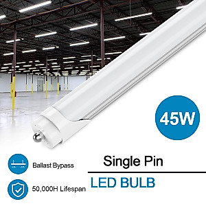 CNSUNWAY 8FT LED Bulbs, 45W 5400LM Super Bright, 5000K Daylight, T8 T10 T12 LED Tube Lights, FA8 Single Pin LED Lights, Frosted Cover, Ballast Bypass, Fluorescent Light Bulbs Replacement (25 Pack)