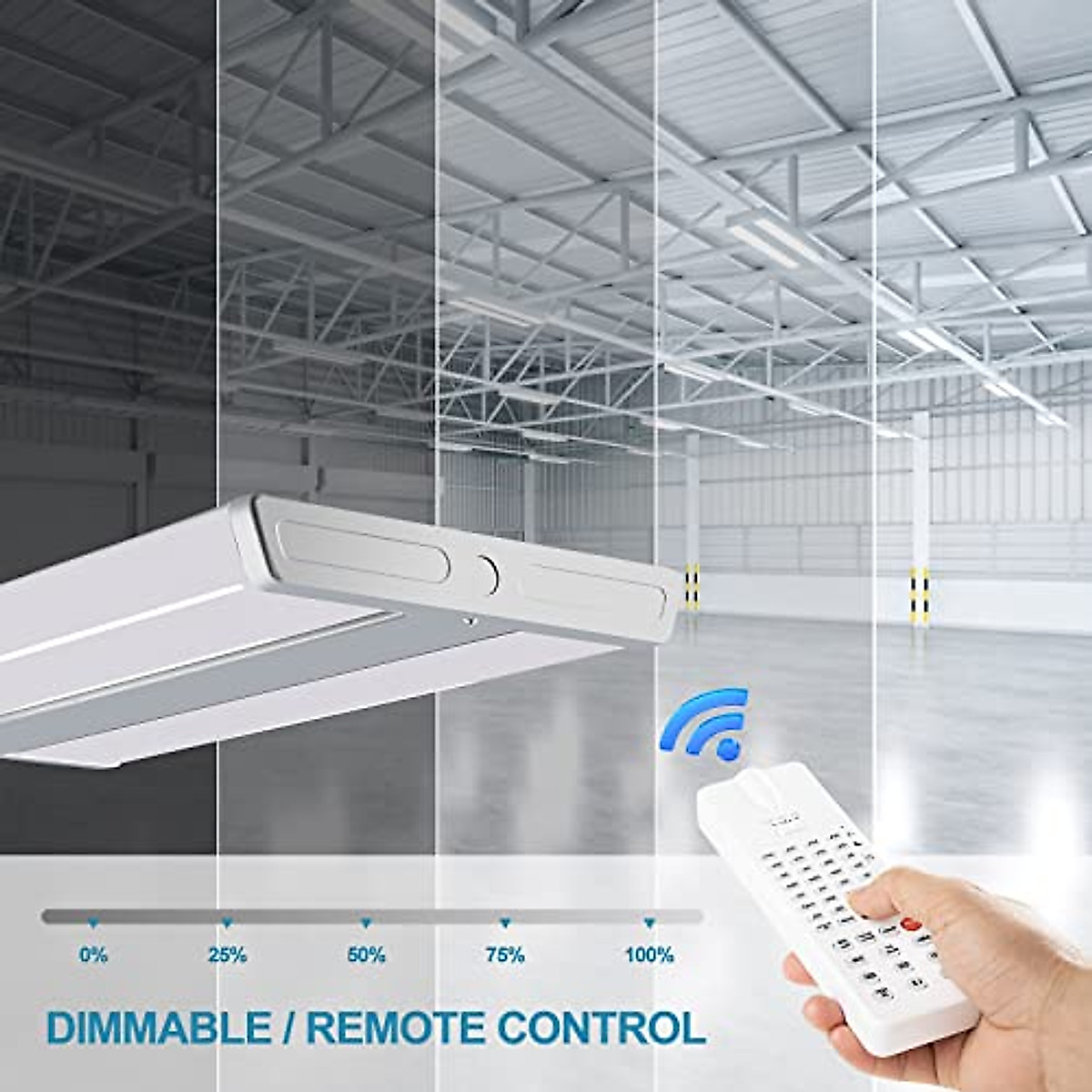 Lightdot Multifunction 2FT LED High Bay Light, Brightness/Timer/Motion Distance Adjustable Commercial LED Shop Light, 150W[Eqv.600W MH/HPS] Remote Control Energy Saving Upto 5600KW*4/5Yrs(5Hrs/Day)