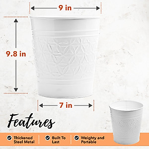 Autumn Alley Handcrafted White Bathroom Trash Can, Round Open-Top Bathroom Wastebasket White Stylish Metal Wastebasket for Home, Office, Bedroom Decorative Waste Basket Decor, White, 2 Gal.