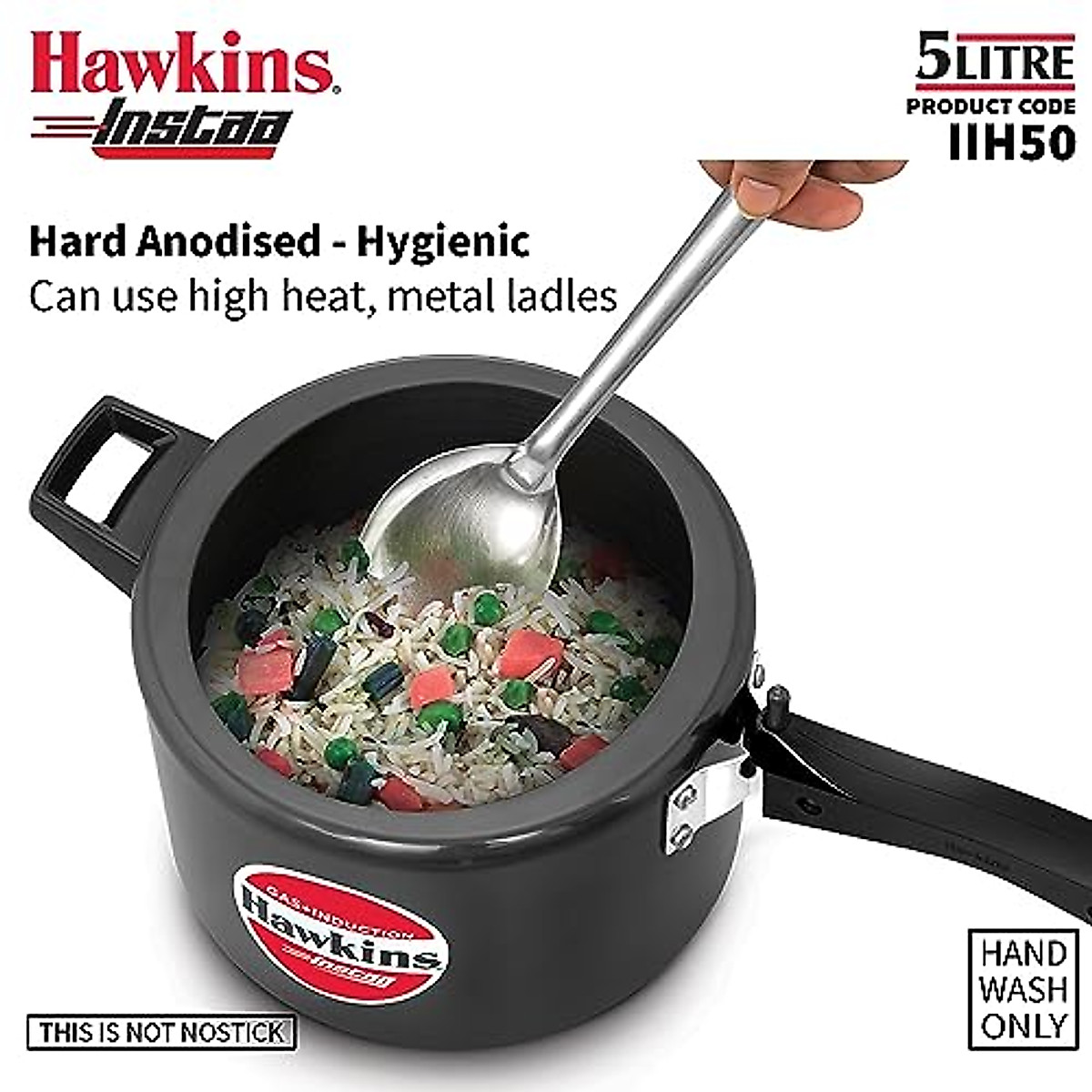 Hawkins 5 Litre Instaa Pressure Cooker, Induction Inner Lid Cooker, Tall Body Hard Anodised Cooker, Best Black Cooker, Black (IIH50)