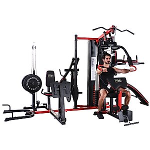 Signature Fitness Multifunctional Home Gym System Workout Station with Leg Extension, Preacher Curl, Pushup, Dip and Situp Stand, 122.5LB Weight Stack, M950, Multiple Pacakges
