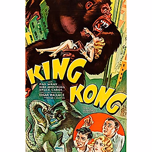 King Kong 1933 RKO Studio Retro Vintage Classic Hollywood Film Giant Ape Monkey Kaiju Horror Movie Poster Monster Merchandise Original King Kong Poster Fay Wray Cool Wall Decor Art Print Poster 24x36