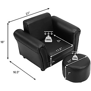 GLACER Kids Sofa w/Footstool, Toddler Mini Couch w/PVC Leather, Ergonomic Armrest & Backrest, 100 LBS Load-Bearing, Upholstered Children Sofa for Boys Girls (Black)