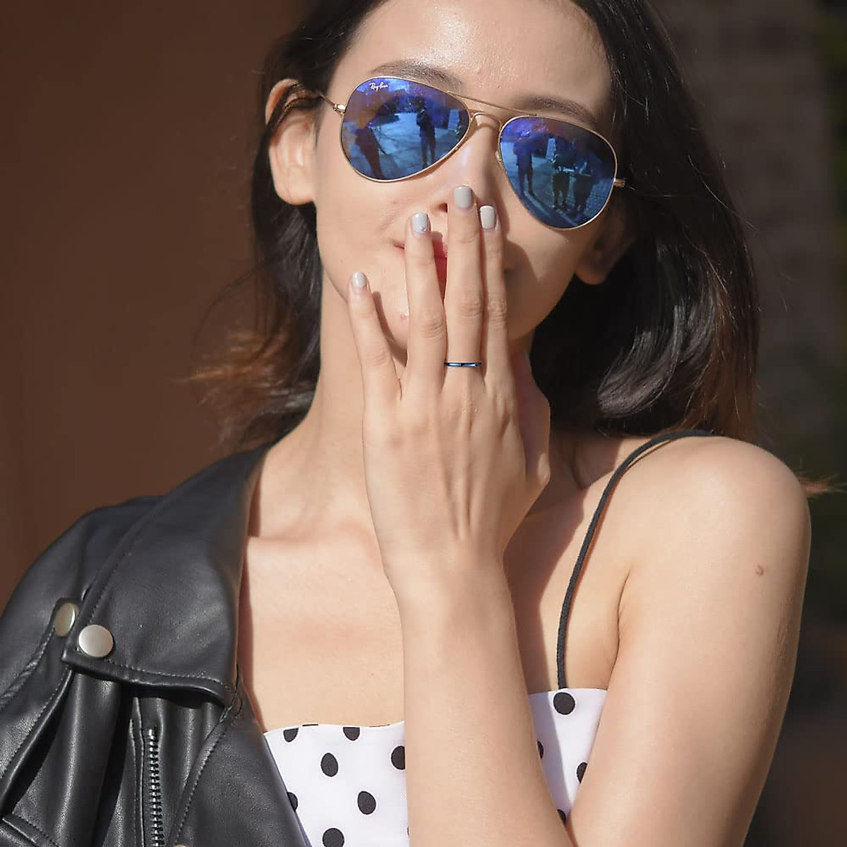 THREE KEYS JEWELRY 2mm Blue Womens Charming Jewelry Titanium Polished Wedding Ring Bands for Women Engagement size 4