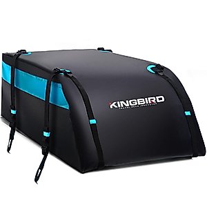 KING BIRD Aerodynamic Rooftop Cargo Carrier Bag, 20 Cubic Feet Car Waterproof Roof Bag for All Vehicles with/Without Rack, Includes Anti-Slip Mat, 8 Reinforced Straps, 4 Door Hooks, Luggage Lock