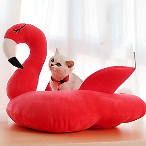 PJDDP Flamingo Plush Pet Bed for Small Cats and Dogs, Red, L