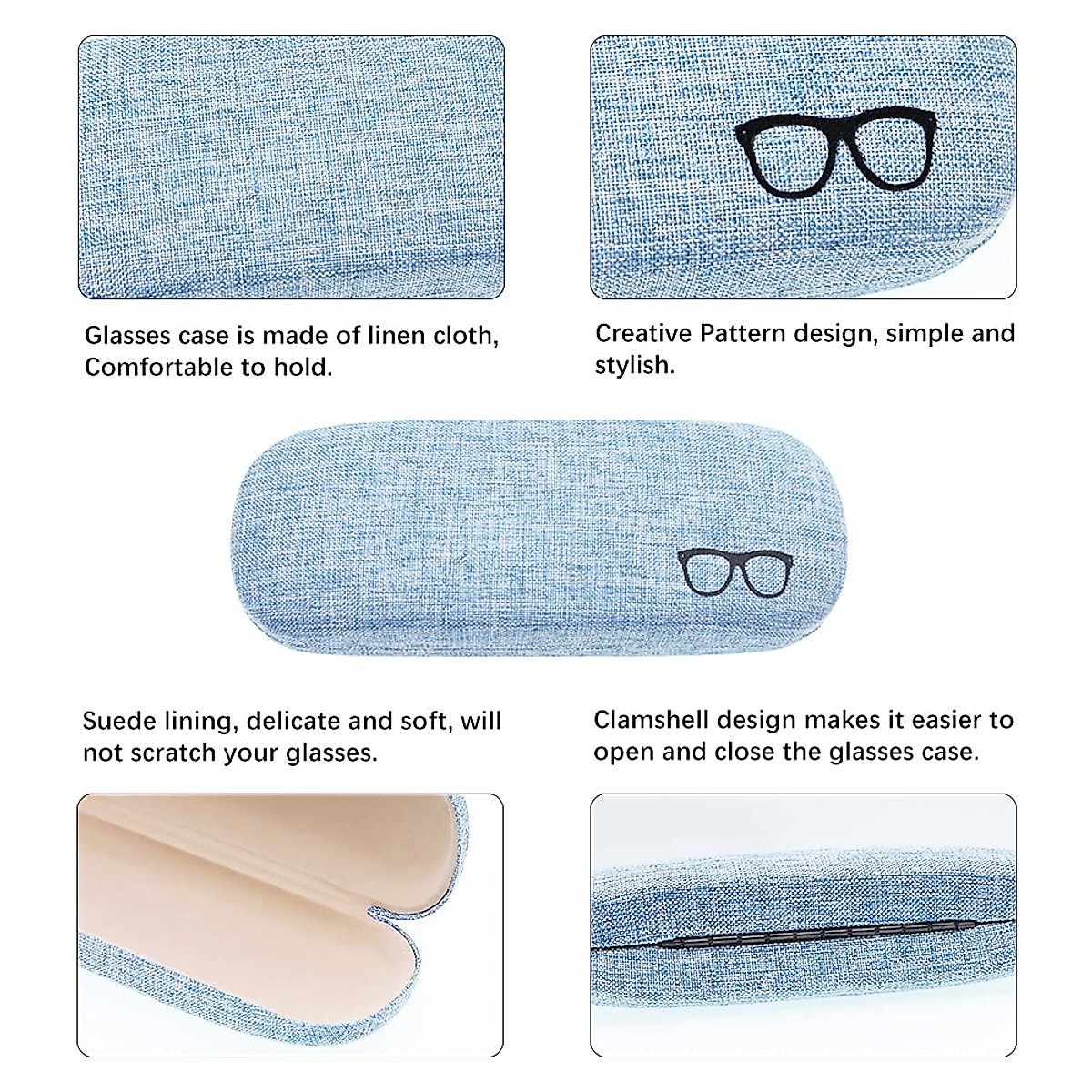 LZYMSZ 4 Pack Glasses Case, Hard Shell Eyeglasses Case with Storage Bag and Soft Glasses Cloth, Unisex Portable Sunglasses Case with Glasses Clip and Glasses Screwdriver (4 Colors)