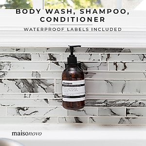 MaisoNovo Shampoo and Conditioner Dispenser with Wall Mounts - 3 Black Plastic Bottles & 1 Amber Plastic Bottle