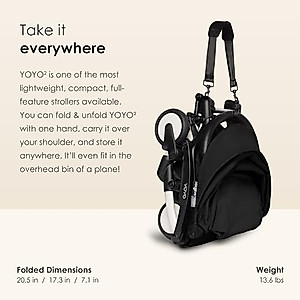 Babyzen YOYO2 Stroller Frame, Black - Includes 5-Point Harness, Multi-Position Reclining Backrest, Canopy Extensions, Padded Shoulder Strap & Protective Storage Bag