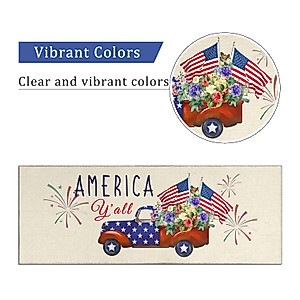 4th of July Patriotic Independence Day Decorations Kitchen Mat Set of 2, Patriotic Kitchen Decor, Memorial Day Decorations, Seasonal Holiday Party Floor Mat for Home Kitchen - 17x24 and 17x48 Inch