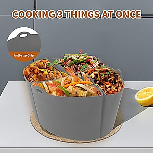 YSF Silicone Slow Cooker Liners, Reusable 4 Divider Inserts, Fits Crock-pot Oval 8 QT 4-in-1 Slow Cooking, Leakproof, Dishwasher Safe, Food-Grade BPA Free, 8 Quart Cook Four Dishes at Once (Gray)