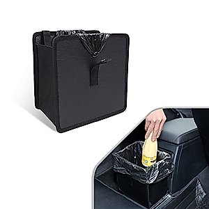 QODOLSI 1 Pack Hanging Car Trash Bag Can, Folding Waterproof Garbage Bag, Black Multipurpose Organizer, Car Portable Trash Bin, Universal for Cars, SUVs (10.8In x 10.8In x 5.7In)