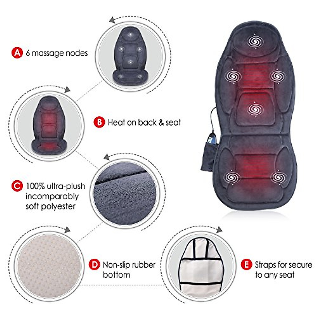 Snailax Vibration Massage Seat Cushion with Heat 6 Vibrating Motors and 2 Heat Levels, Back Massager, Massage Chair Pad for Home Office use