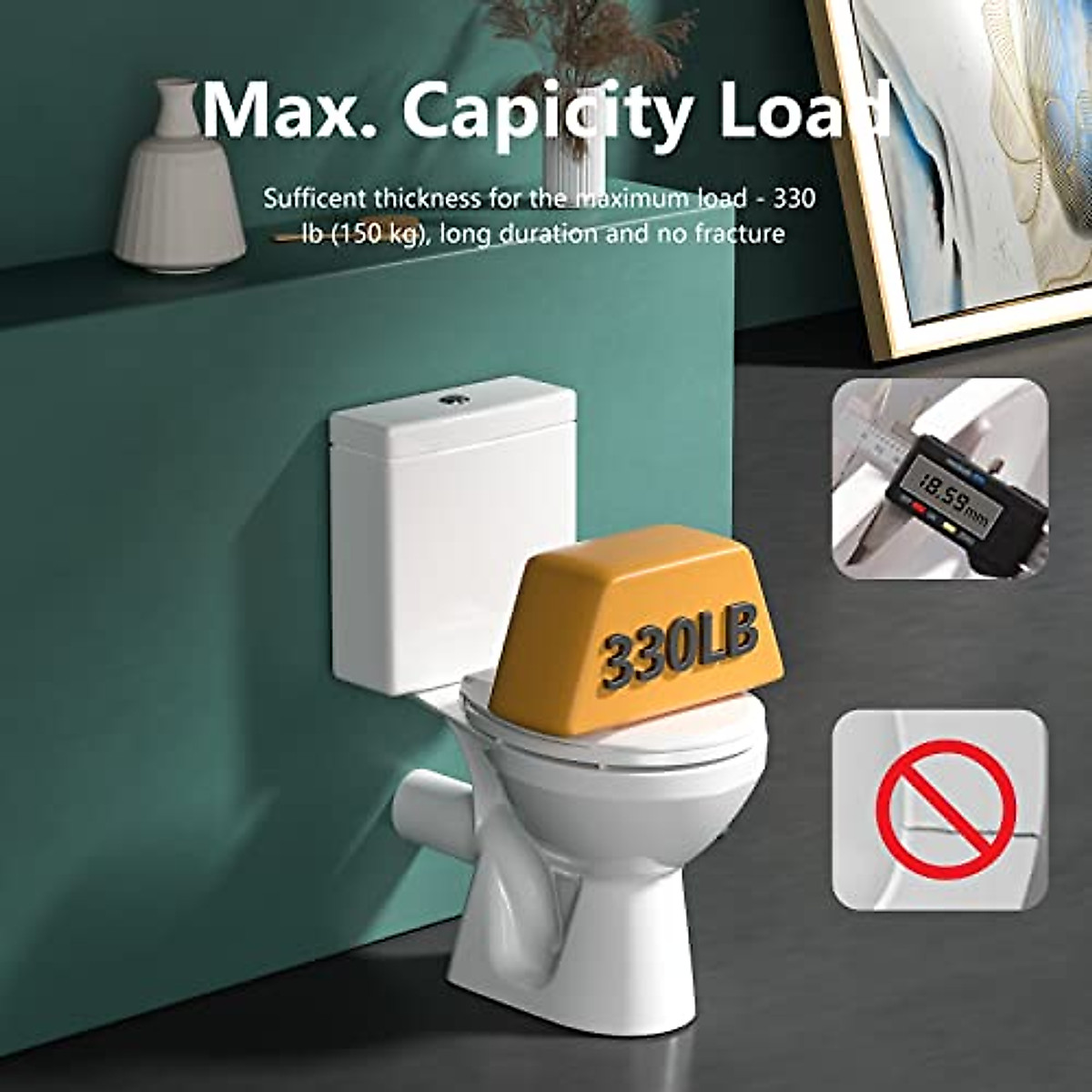 BEUAOIE Toilet Seat Round 16.5’’ Standard, WC Seats Durable Soft Close Quick Release, Resistent Polypropylene Material Safe, Comfortble Ergonomic Design, Load Max. 330lb(150kg), Non-Slip Pad(White)