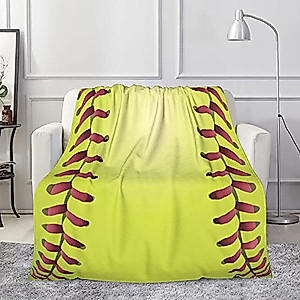 Flannel Softball Blanket for Bed Couch Sofa,Softball Laces Sports Lovers Throw Blanket,Soft Cozy Plush Warm Fuzzy Lightweight Microfiber Fleece Blanket for Adults Teens Kids 50"X40"