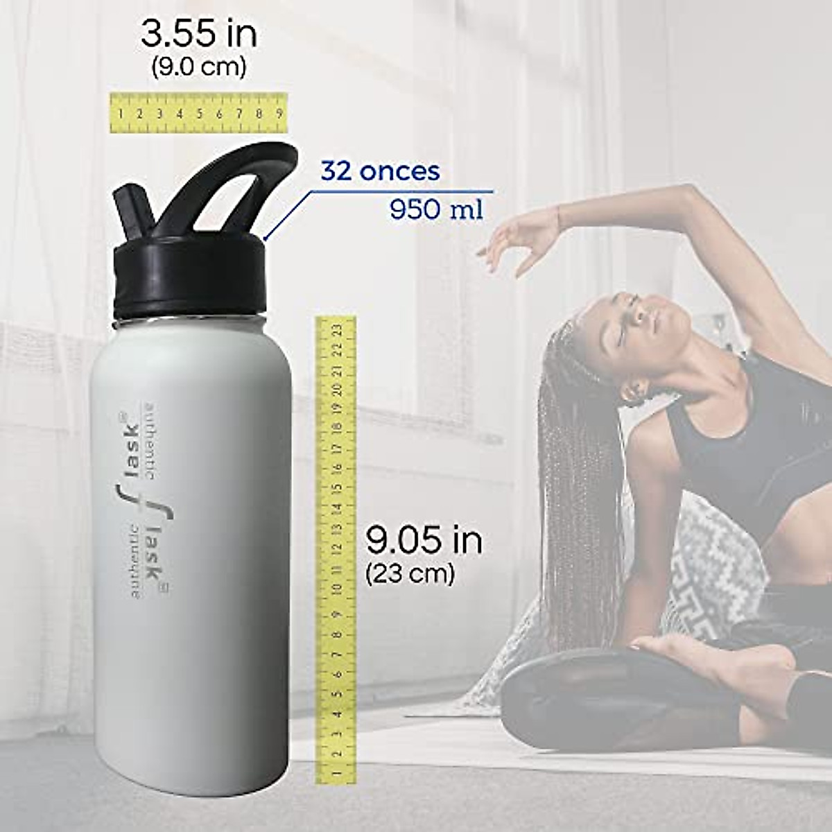 Authentic Flask 32oz Double Vacuum Insulated Water Bottle Wide Mouth w/Stainless Steel and Straw Lids, Reusable and Modern Hydro Thermo 24hs Cold 12hs Hot (BLUE BERRY)