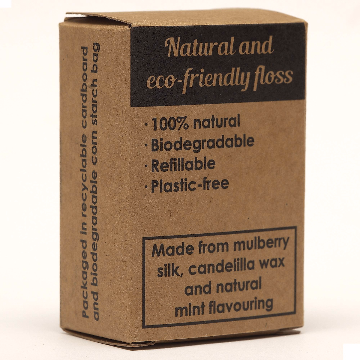 Eco-Friendly Biodegradable Natural Silk Dental Floss: Refillable Glass Bottle with Two 30m Floss Spools (Plastic Free Packaging)