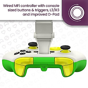 RiotPWR ESL Gaming Controller for iOS iPhone – Wired Gamepad with Triggers, Power Pass Through Charging, D-Pad & Headphone Socket - Handheld Game Console Accessory with ZeroG Mobile Device Holder