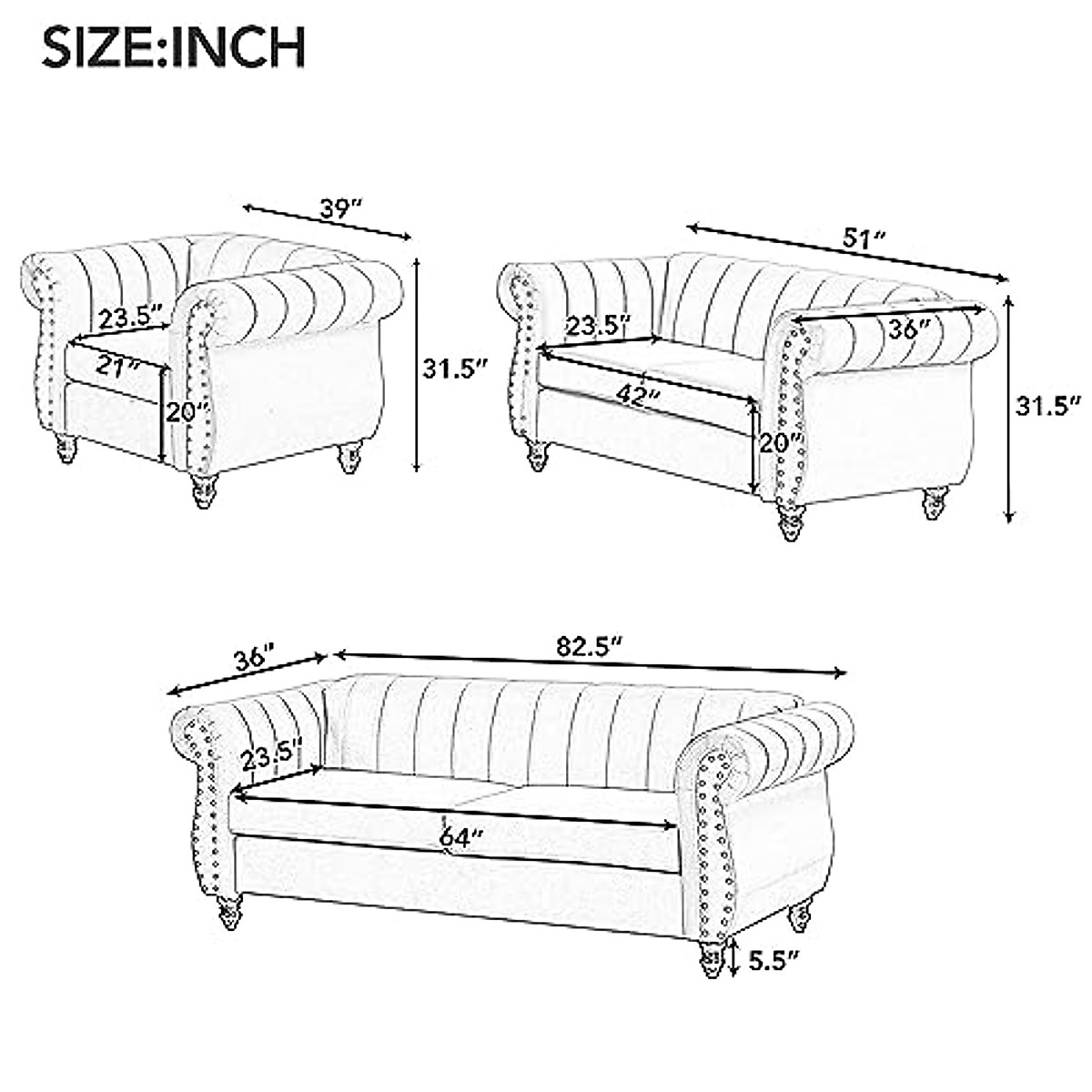 Merax, Blue 39" Modern Sofa Dutch Fluff Soft Upholstered Couch Loveseat with Solid Wood Legs for Living Room