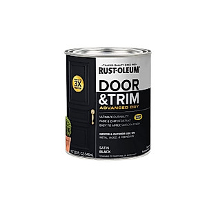 Rust-Oleum 369383 Advanced Dry Door & Trim Paint, Quart, Satin Black