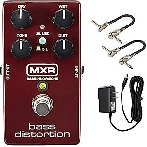 MXR M85 Bass Distortion Pedal Bundle with 2 MXR Patch Cables and 9V Power Supply