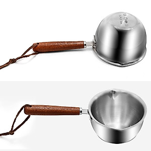 200ml/ 6.7oz Butter Warmer Pan with Dual Pour Spouts, Stainless Steel Milk Warmer Pot, Long Heat- Resistant Handle Small Sauce Pan for Stove Top, Chocolate Melting, Coffee Tea Soup Warming