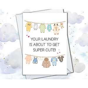 Baby Shower Cards, New Baby Congratulations Gift for New Parents, Cute Laundry Is About to Get Cute Card, Gender Reveal Congrats Pregnancy Card (Cute Laundry - Neutral)