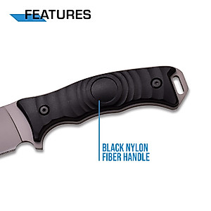 MTech USA – Fixed Blade Knife – Grey TiNite Coated Stainless Steel Blade with Black Nylon Fiber Handle, Full Tang, Includes Black Nylon Sheath - Hunting, Camping, Survival, Tactical, EDC – MT-20-70C