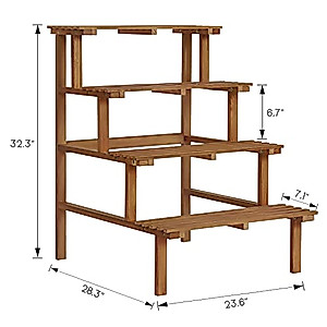 MoNiBloom 4 Tier Ladder Style Wood Plant Stand Indoor Outdoor, Flower Pot Rack Display Stand Organizer Holder for Patio Lawn Balcony Lawn Garden Home