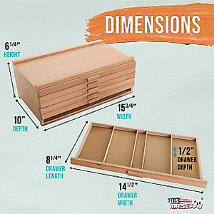 U.S. Art Supply 6 Drawer Wood Artist Supply Storage Box - Pastels, Pencils, Pens, Markers, Brushes