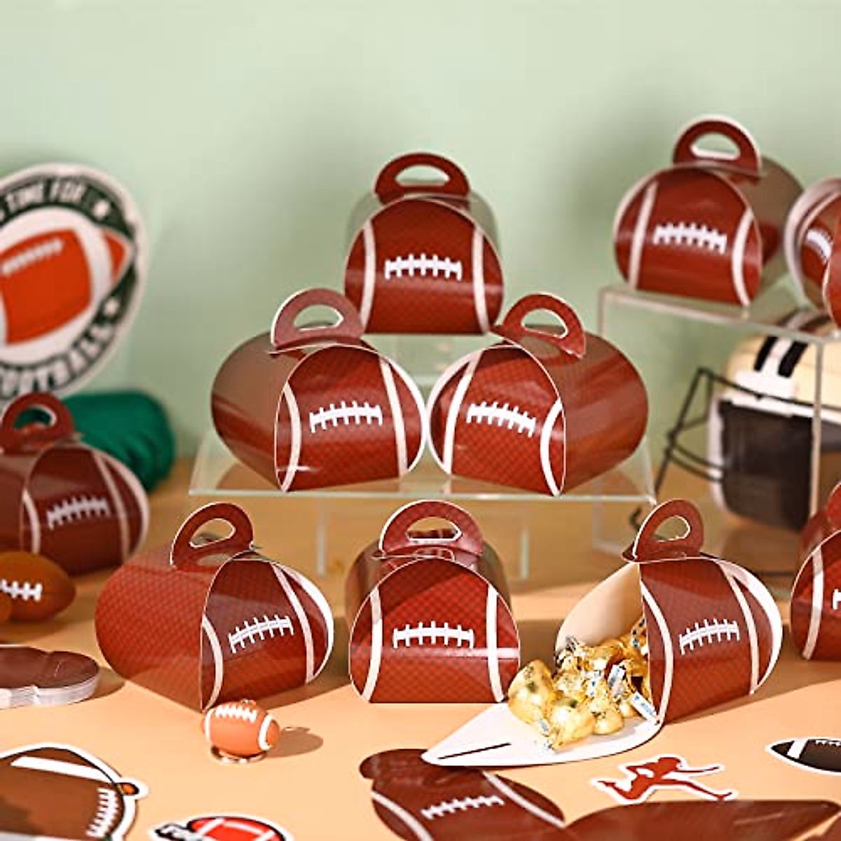 36 Pack Sports Party Box Favors Ball Goodie Boxes Sports Game Theme Gift Boxes Football Soccer Candy Boxes Sports Party Treat Boxes for Sports Themed Birthday Baby Shower Party Supplies (Football)