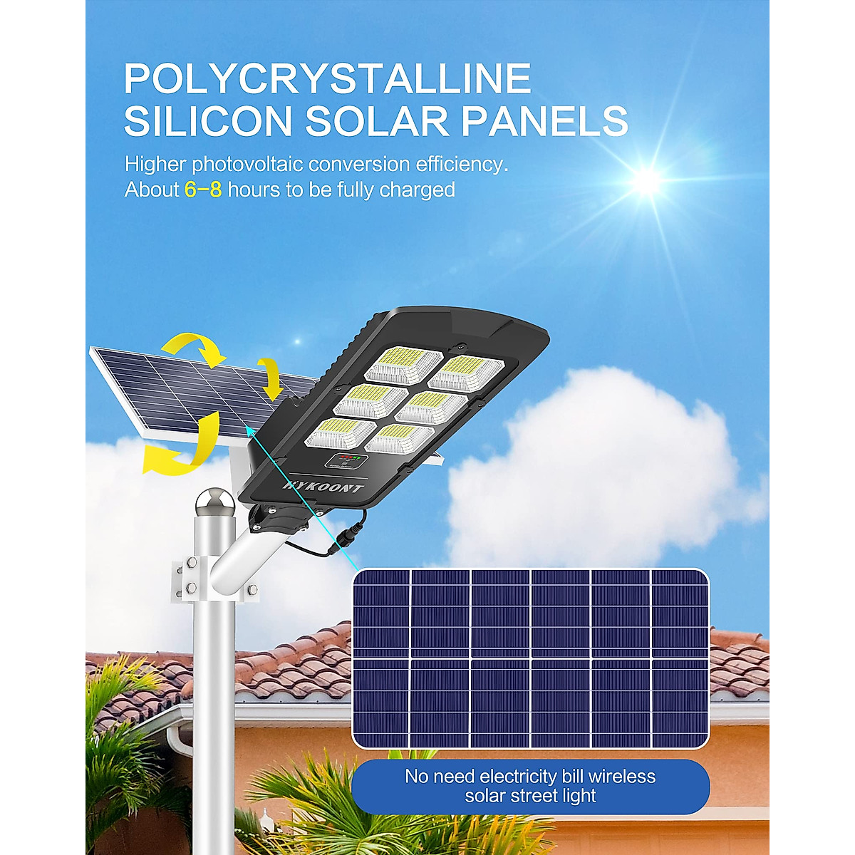 HYKOONT 1000W Solar Street Lights Outdoor 60000 Lumens Dusk to Dawn Waterproof IP66 Motion Sensor Street Lights Solar Powered with Remote Control for Parking Lot, Stadium, Pathway