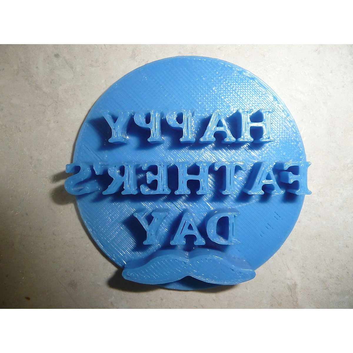 YNGLLC HAPPY FATHERS DAY WORDS WITH MUSTACHE BLOCK FONT COOKIE STAMP EMBOSSER BAKING TOOL 3D PRINTED MADE IN USA PR4196, Blue