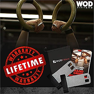 WODFitters Textured Leather Hand Grips for Cross Training, Kettlebells, Powerlifting, Chin Ups, Pull Ups, WODs & Gymnastics - with Grips Storage Pouch (Black, Small - Fits up to 4")