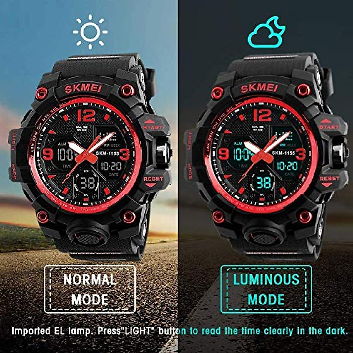 MJSCPHBJK Men's Digital Sports Watch with Alarm, Date Display, Stopwatch Features and Week Indicator- Analog Military Watch