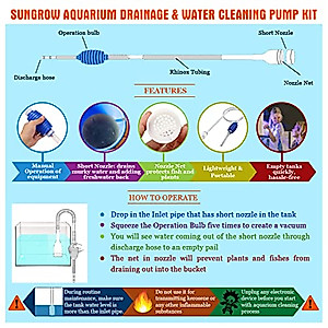 SunGrow Aquarium Fish Tank Gravel Cleaner Vacuum, Siphon Pump Aquarium Water Changer, Tank Cleaner, Syphon Cleaning and Water Changing Tools Kit with Priming Bulb, Aquarium Supplies, 65-inches
