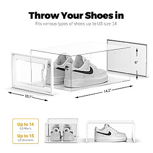 SEE SRPING XX-Large Shoe Storage Box Fit Size 14, Clear Plastic Stackable Shoe Organizer for Closet, Shoe Rack Sneaker Containers Bins Holders, Drawer Organize Unit, 12 Pack Clear