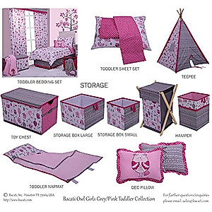 Bacati Owls Girls Cotton Nursery Storage Caddy, Pink/Grey