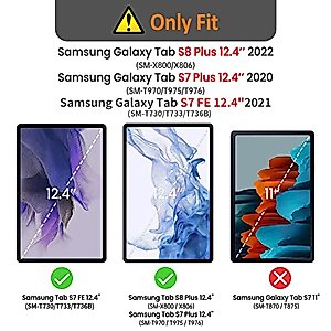 Gerutek Galaxy S7FE/S8 Plus/S7 Plus 12.4" Case 2022/2020, 3-Layer Shockproof Structure Samsung Galaxy S8+ /S7+ Tablet Case with Pen Holder, Rotatable Kickstand, Shoulder/Hand Strap, Black