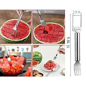 2024 New Watermelon Fork Slicer Cutter Slicer Tool, 2-in-1 Stainless Steel Fruit Cutter, Dual Head Watermelon Slicer Knife(2Pcs)
