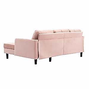 PEIHONGET Sleeper Sectional Sofa, 72.44" Velvet L-Shape 3 Seat with Pull Out Bed, Sectional Sofa Couch with Storage Chaise Living Room Bedroom Apartment(Pink)